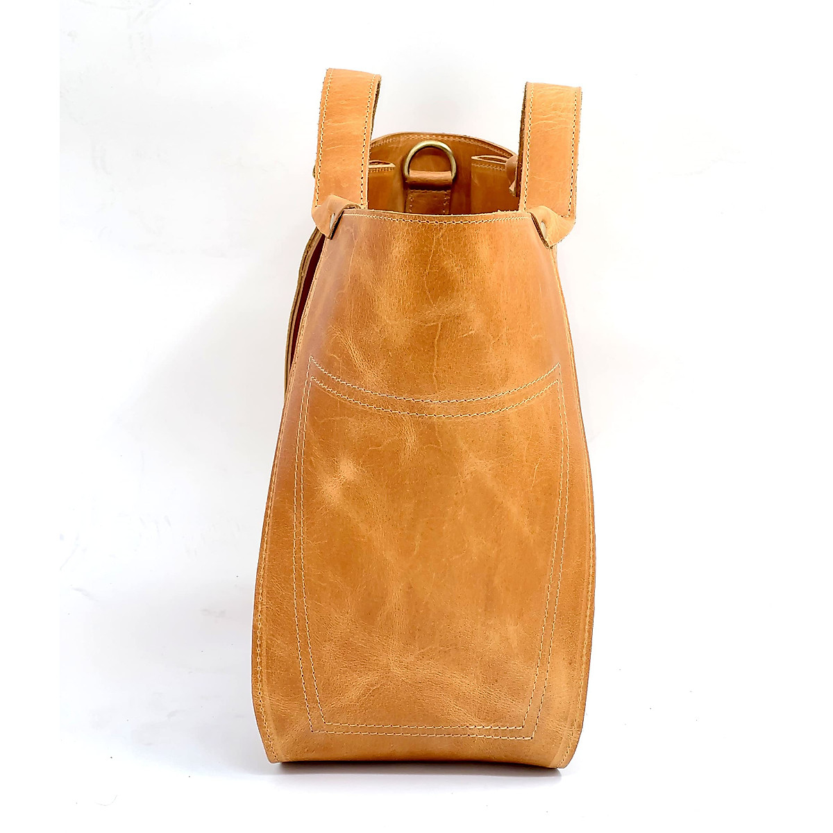 Genuine Full Grain Leather Shoulder Tote Bag for Women (Tan)