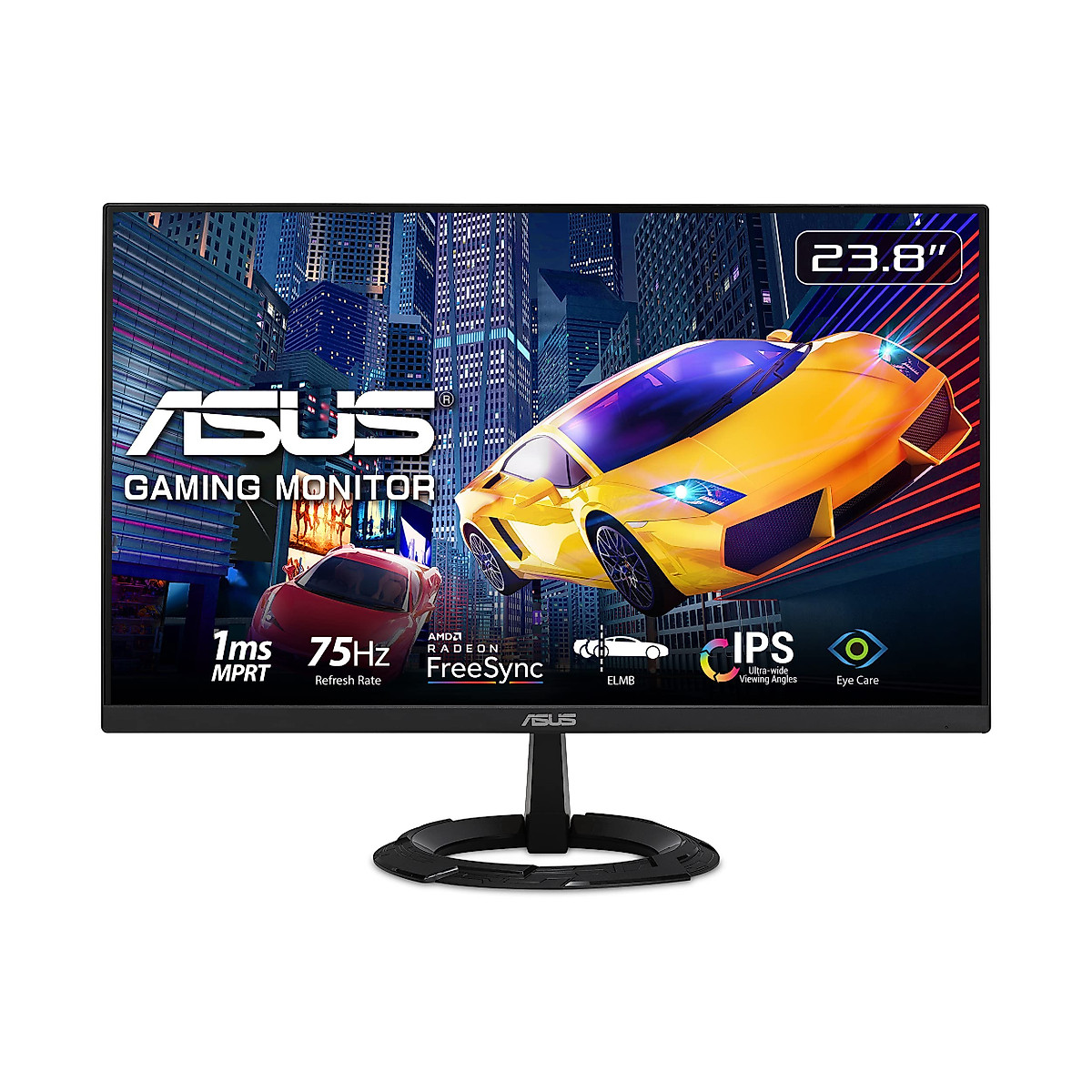 ASUS 23.8” 1080P Gaming Monitor (VZ249QG1R) - Full HD, IPS, 75Hz, 1ms, Extreme Low Motion Blur, Speakers, FreeSync, Eye Care, VESA Mountable, Ultra-Slim, DisplayPort, HDMI, Tilt (Renewed)