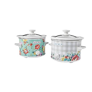 The Bake Shop Pioneer Woman Small 1.5 Quart Slow Cooker 2 Pack Set Sweet Romance Floral and Gingham, multi