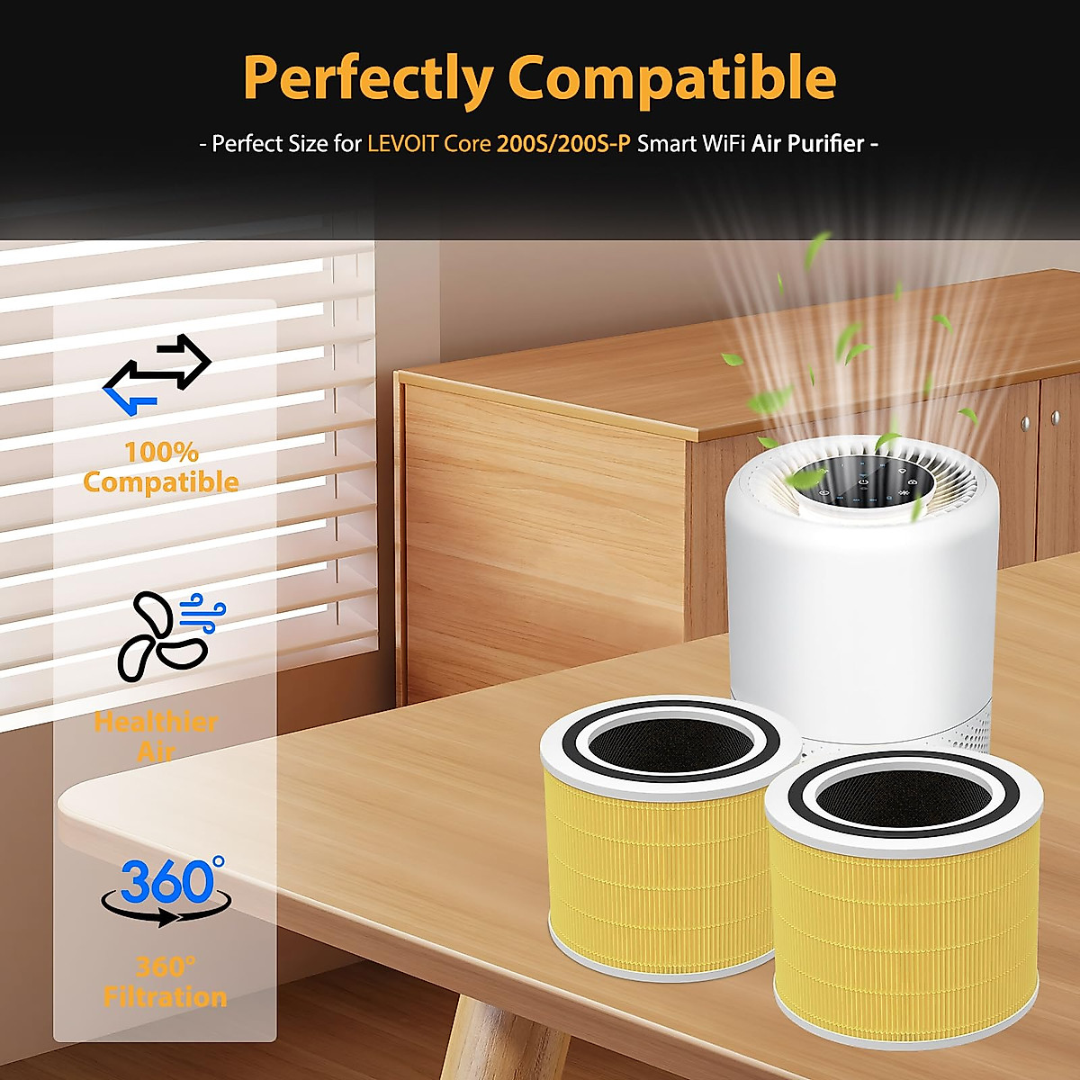 Core 200S Pet Care Replacement Filter Compatible with LEVOIT Core 200S Smart WiFi Air Purifier, 3 stages Ture H13 HEPA Filter, Compare part# Core 200S-RF,2 Pack
