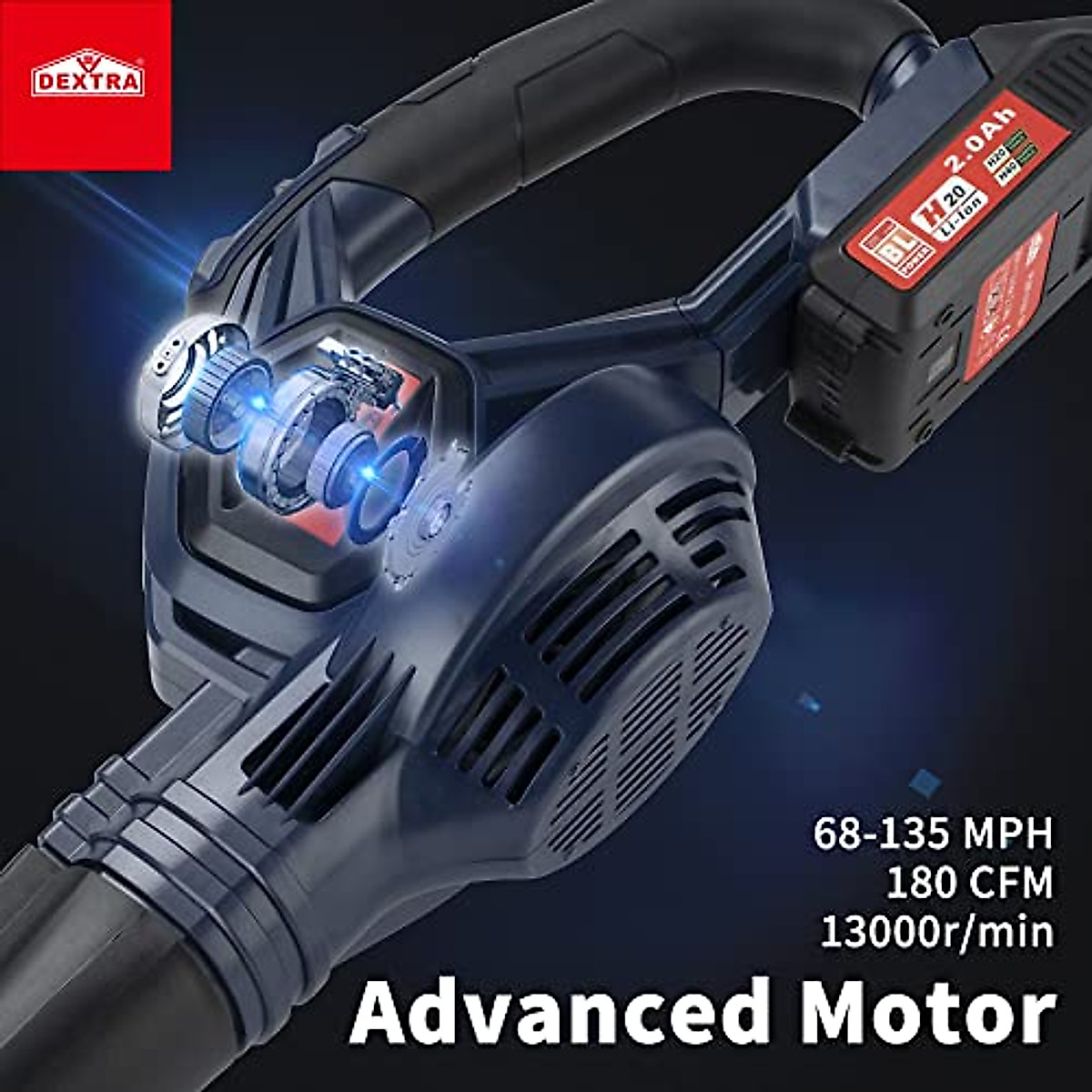 Dextra Cordless Leaf Blower, 20V Battery Powered Leaf Blower with Battery and Charger 2.0A, Electric Handheld Lightweight Battery Operated Leaf Blowers for Lawn Care,Yard,Patio