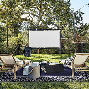 PureCozy Outdoor Plastic Straw Rug Navy Blue Waterproof Indoor Outdoor Patio Rug 5x8 Carpet Geometric Reversible Mat Modern Washable Large Outside Area Rug for Camping RV Porch Deck Balcony Beach