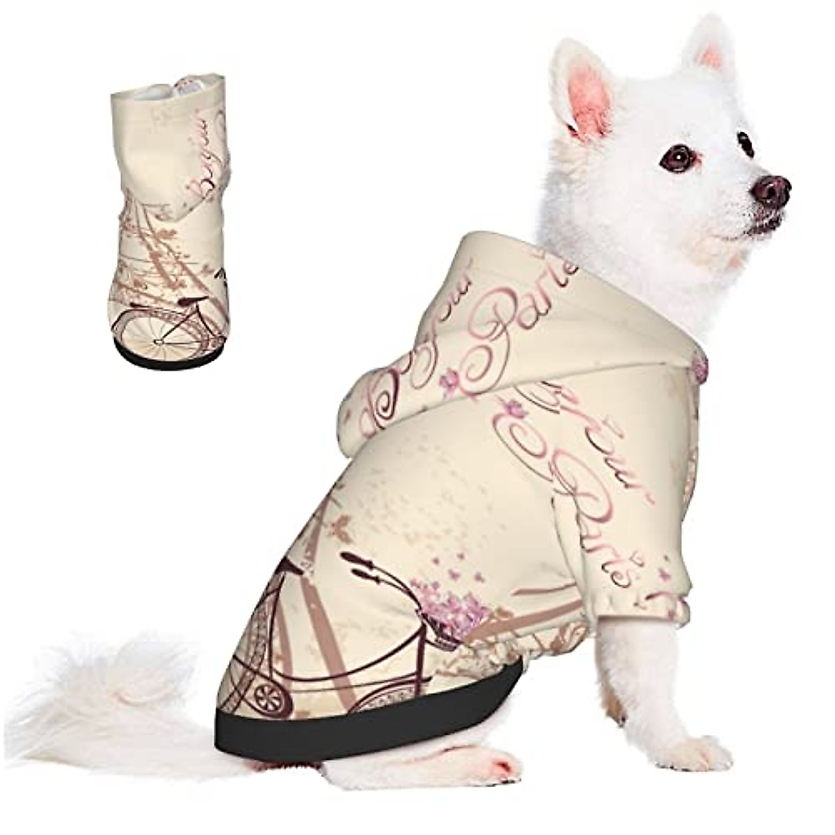 Eiffel Tower Dog Hoodies, Pet Clothes Costumes, Bicycle Romantic Flower Pets Wear Hoodie Sweatshirt Outfit for Puppy Cat Outdoor, Small Medium