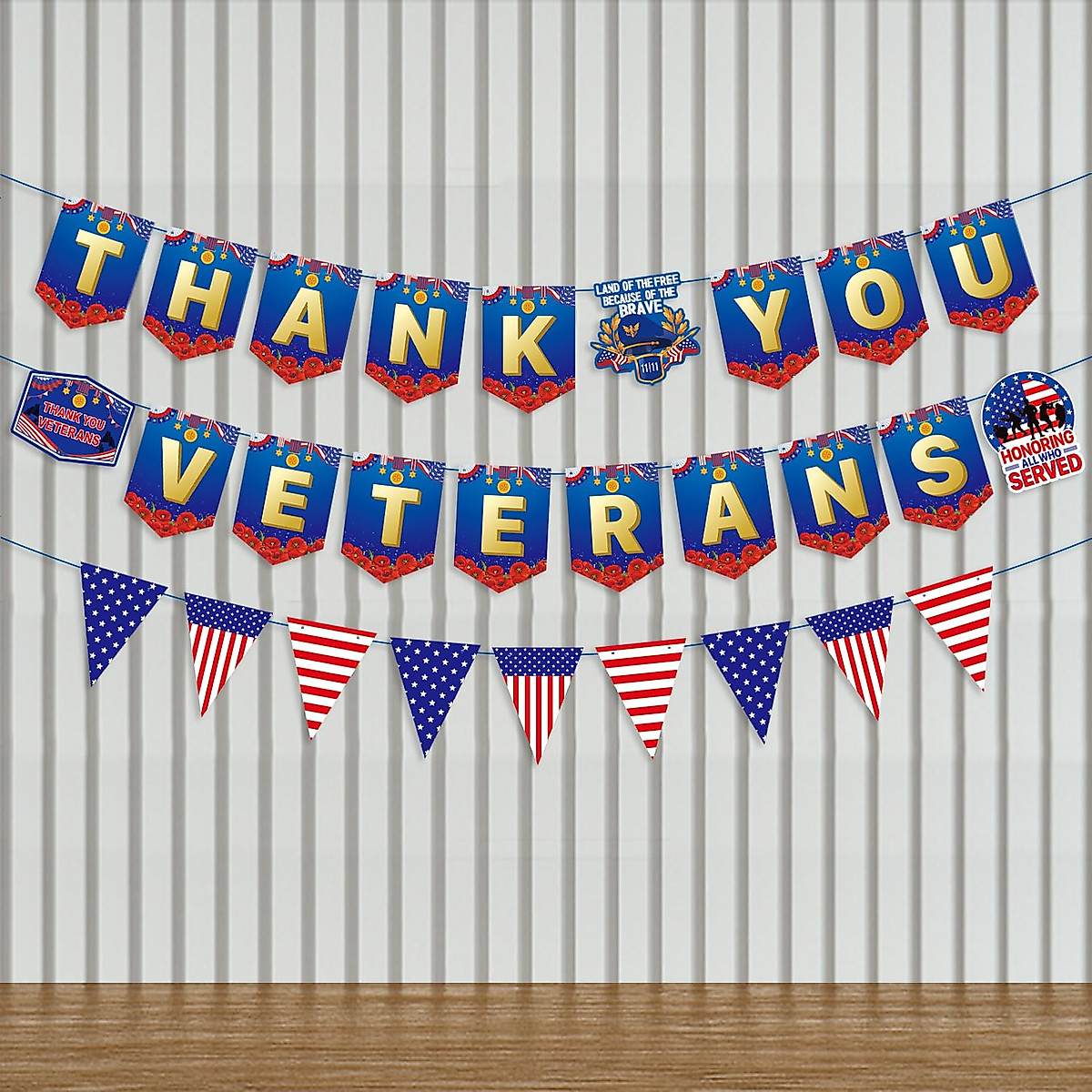 YEIRFYY Thank You Veterans Paper Banner and Pennant Banner Veterans Day Thank You for Your Service Bunting Banner Veterans Day Honoring All Who Served America Patriotic Party Decorations