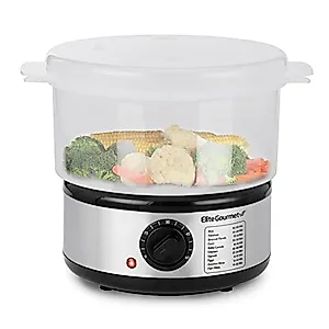 Elite Gourmet EST250 2.5 Quart Electric Compact Mini Food Vegetable Steamer, 400W with BPA-Free Tray, Auto Shut-off 60-min Timer, Veggies, Seafood, Chicken, Egg Cooker and more