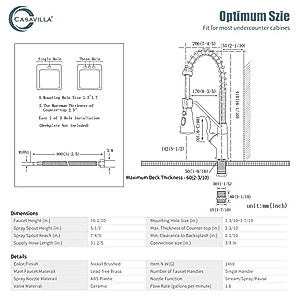 Kitchen Faucet with Soap Dispenser,Single Handle Faucet for Camper Farmhouse RV Kitchen Sink,Spring Kitchen Sink Faucets with Pull Down Sprayer and Deck Plate,Three-Function Spray Head, Brushed Nickel