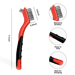 MAXMAN Wire Brush Set 3-Pack, Small Wire Brushes for Cleaning, Rust Remover, Dirt Cleaner, Metal Brush, Paint Scrubbing, 7" Deep Clean Detailing Tools, Brass/Stainless Steel/Nylon Bristles, Red.