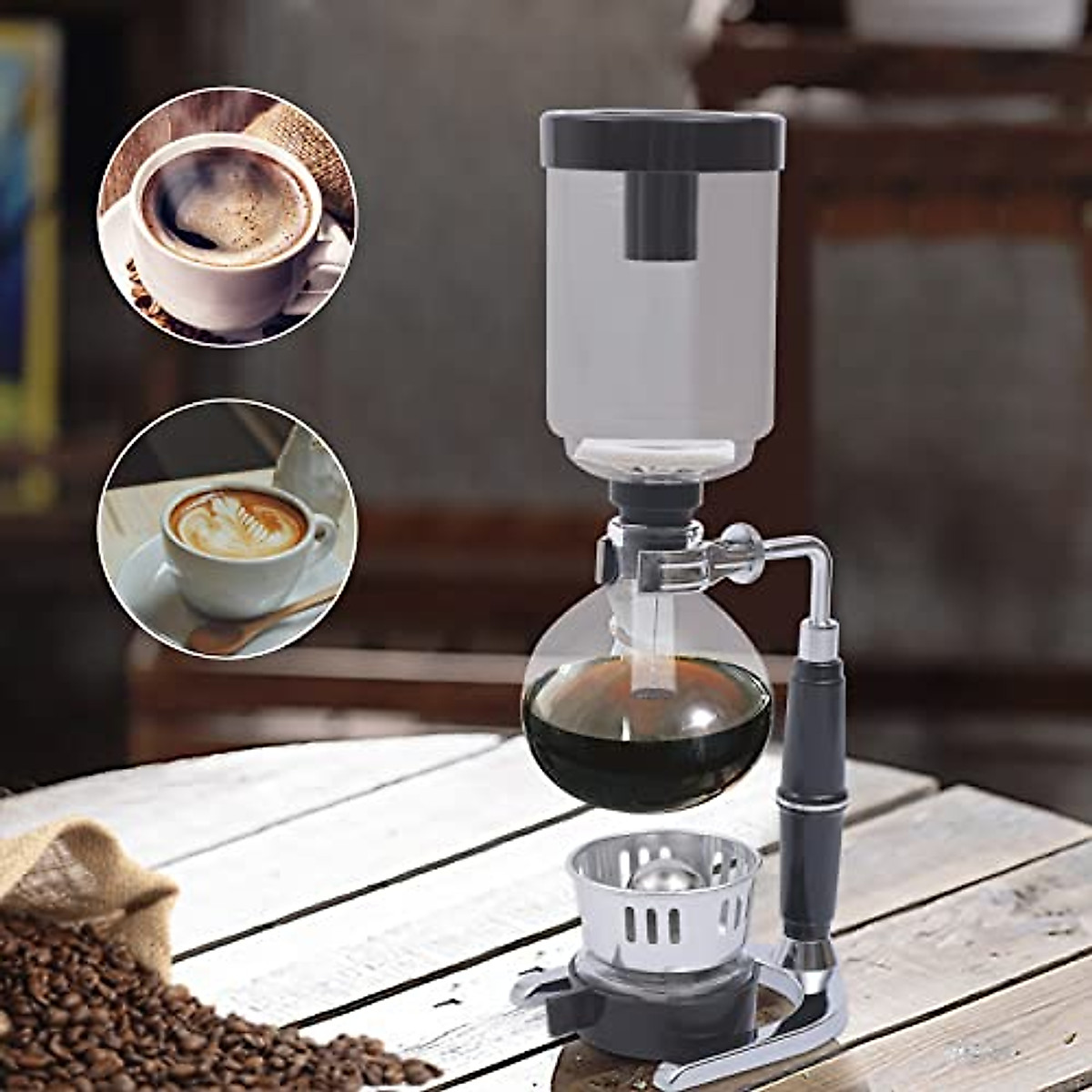 KenSyuInt 3 Cups Syphon Coffee Maker|Tabletop Glass Siphon Pot Syphon Coffee Maker Set-Siphon Vacuum Coffee Maker|High Temperature Resistant Glass Not Breakable