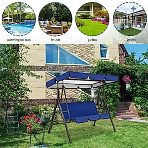 Typutomi Patio Swing Canopy Cover Set, Replacement Canopy and Swing Cushion Cover 210D Waterproof Thickened Canopy Top Cover and Chair Seat Cover for Outdoor Patio Garden(Blue, M-64.6x44.9x5.9in)