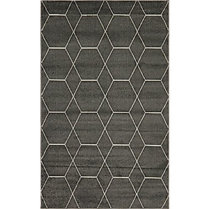 Unique Loom Trellis Frieze Collection Area Rug - Geometric (5' 1" x 8', Dark Gray/ Ivory)