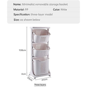 Manskskim Bathroom Laundry Basket 3 layer Clothes Storage Basket Household Kitchen Shelf Fruit Stand Bathroom Simple Storage Shelf With Wheels