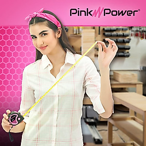 Pink Power 25ft Pink Tape Measure - Measuring Tape for Women's Tool Kit with Retractable Blade and Lock Button - Girls Measuring Kit - Lightweight Measurement Tool