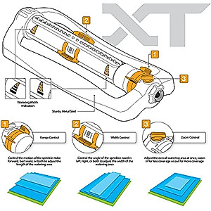 Melnor 65154AMZ XT Turbo Oscillating Sprinkler, Metal Base, 4,500 sq. ft., Quick Connect Bundle, 3-Way Adjustable, Black, Yellow
