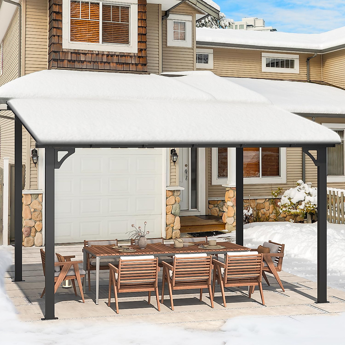 AECOJOY Wall Gazebo12’ x 10’, Hard Top Gazebos Pergola on Clearance, Outdoor Patio Lean to Gazebo Canopy Awnings for Deck, Porch, Backyard and More