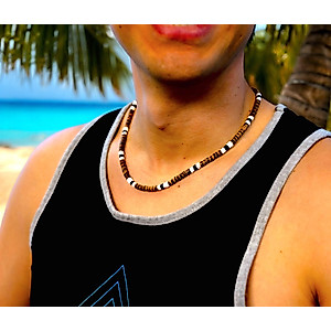 BlueRica Tiger Brown Coconut Beads & Black Shell Beads Necklace (18")