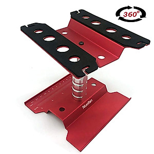 RC Car Work Stand Aluminum Repair Workstation 360 Degree Rotation Lift Lower w/Screw Tray for 1/10 1/12 1/16 Scale Traxxas TRX4 Axial Arrma Redcat Losi RC Crawler Monster Truck Buggy (Red)