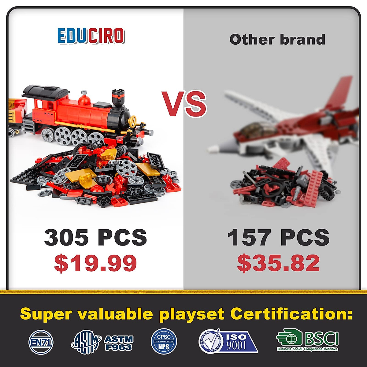 EduCiro Toys Train Sets, 3 in 1 Building kit Steam Train Motorcycle Tractor for Kids,New 2021 Creative Play and Easy to Follow (305 Pieces)