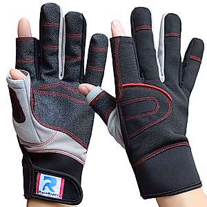 RainRider Sailing Gloves for Men Women Long Finger Fishing Boating Kayaking Surfing Dinghy Canoe Padding and Water Sports, Leather in Palm to Enhance Gripping(Black,XL)