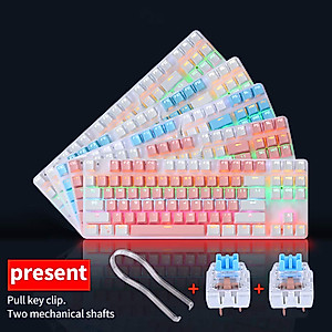 BLUEXIAO K100 Mechanical Gaming Keyboard, USB Wired Green Axis Ergonomic Mechanical Feeling Keyboard with Blue Switches for Desktop, Computer, PC (87 Keys,BlueWhite)