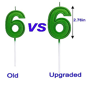 2.76 Inches Large Number Candles Birthday Candles Cake Numeral Candles Topper Decoration for Birthday Celebration Reunions Anniversary Party Supplies (Green Number 6)