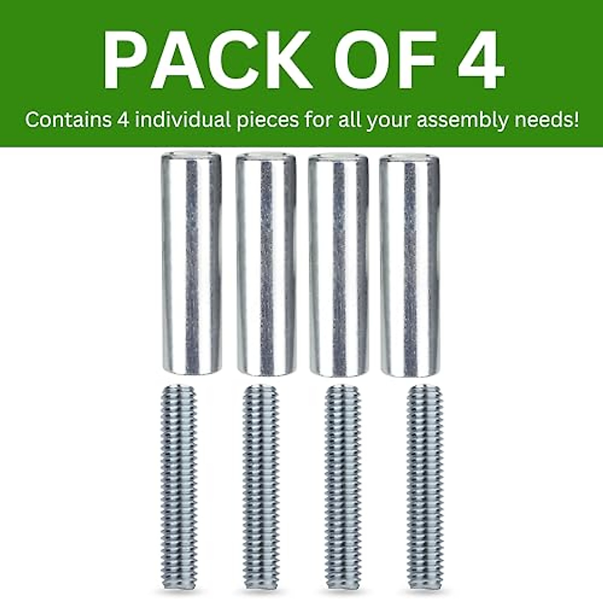 Spare Hardware Parts Bed Frame Set, Long Round Coupling Nut Sleeve and Threaded Rod (Replacement for IKEA Part #106986 + 100013) (Pack of 4 Each)