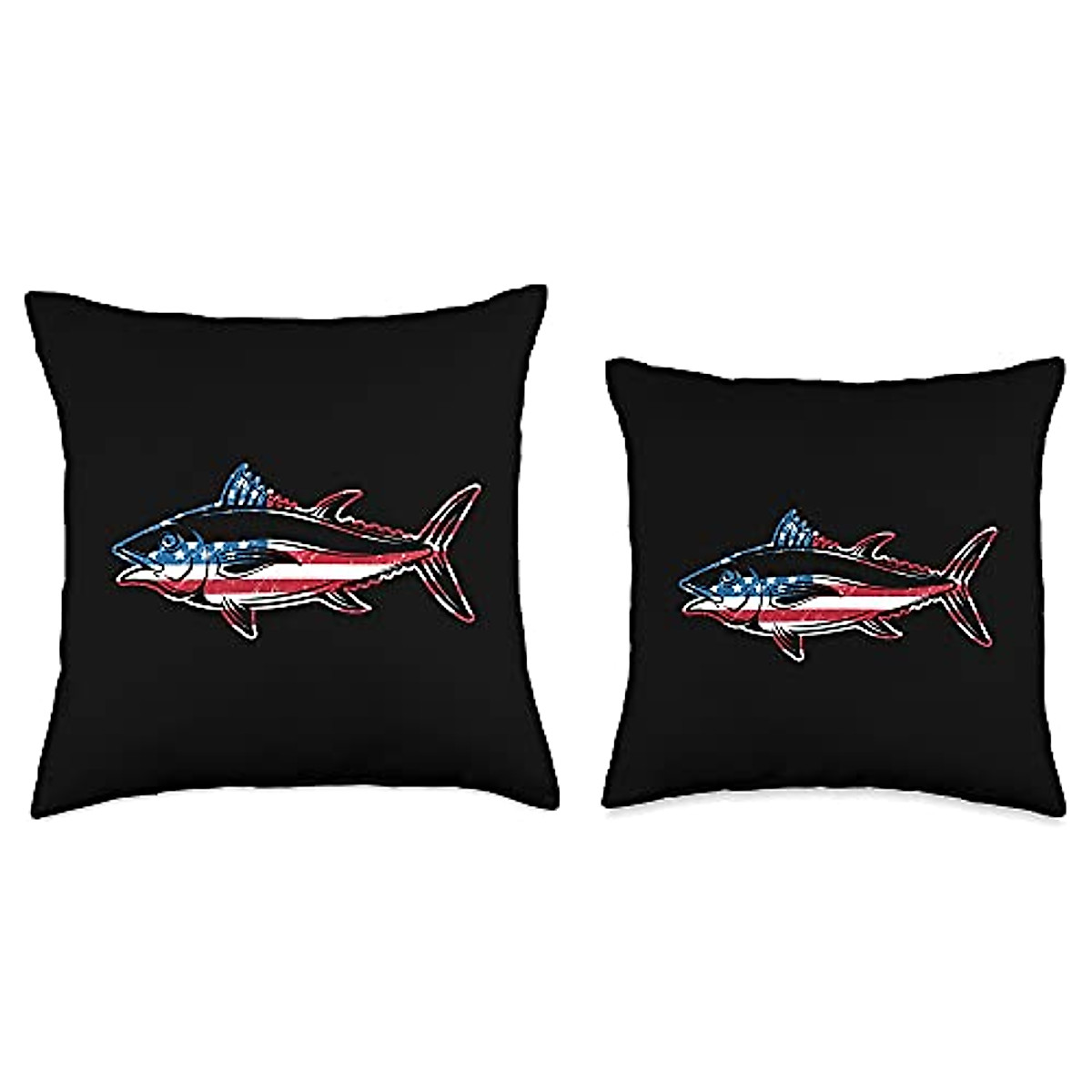 Tuna Fishing Items Bluefin Gifts Tuna American Flag Giant Bluefin Fish Fisherman Throw Pillow, 18x18, Multicolor