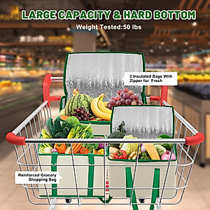 DAREKUKU 3 Pack Reusable Grocery Bags, Foldable Washable Insulated Shopping Bags For Groceries With Reinforced Bottom & Handles (2 Grocery Tote Bags + 1 Insulated Cooler Bag)