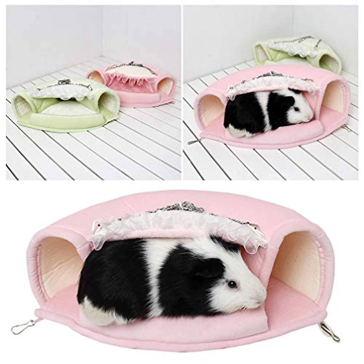 Balacoo Rat Hamster Bed Tunnel Winter Warm Fleece Small Pet Squirrel Hedgehog Chinchilla Rabbit Guinea Pig Bed House Cage Nest Hamster Accessories (Pink, Size S)