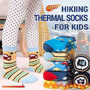 Eocom 6 Pairs Children's Winter Warm Wool Animal Crew Socks Kids Boys Girls Socks (Car, 1-3T)