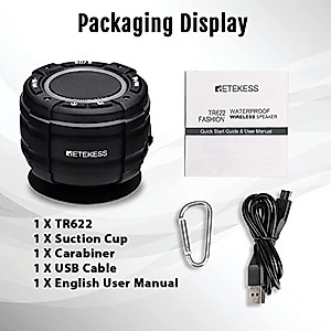 Retekess TR622 Shower Radio Bluetooth Speaker,Waterproof Wireless Bathroom FM with Suction Cup,Light Show, for Shower Beach Swimming