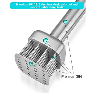 Aliglow 304 Stainless Steel Meat Tenderizer Needle Meat Hammer Mallet Tool Pounder For Tenderizing and Pounding Steak, Beef Pork Chicken BBQ And Poultry