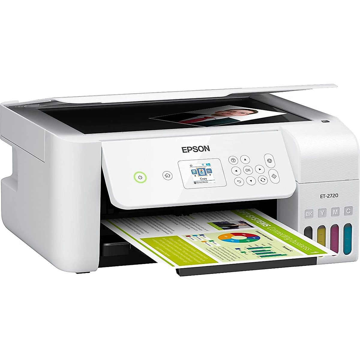 Epson EcoTank ET-2720 All-in-One Wireless Color Inkjet Supertank Printer for Office, White - Print Scan Copy - 5760 x 1440 dpi, Voice Activated, 10.5 ppm, 1.44" LCD, Borderless Print, Ethernet, WiFi