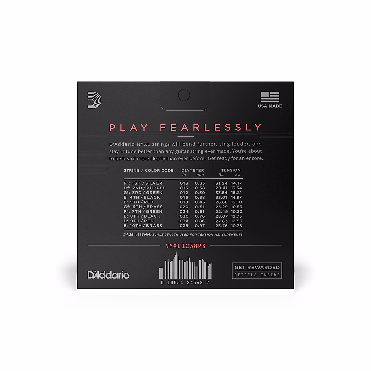 D'Addario Guitar Strings - NYXL Electric Pedal Steel Guitar Strings - NYXL1238PS - Unrivaled Strength, Tuning Stability, Enhanced Mid-Range - For 10 String Pedal Steel Guitars - 12-38 Custom Medium E9