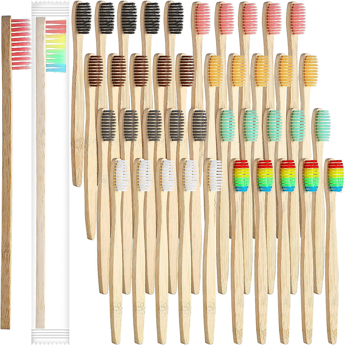 Potchen 80 Pcs Bamboo Toothbrushes Bulk Soft Bristles Toothbrushes Colorful Nylon Charcoal Soft Toothbrushes for Adults Oral Teeth Travel Use, 8 Colors, Individually Wrapped