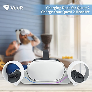 VeeR Charging Dock for Quest 2,VR Headset Charging Stand Compatible with Meta Quest 2 Accessories Wall Mount Charger Station, USB-C Link Cable - White