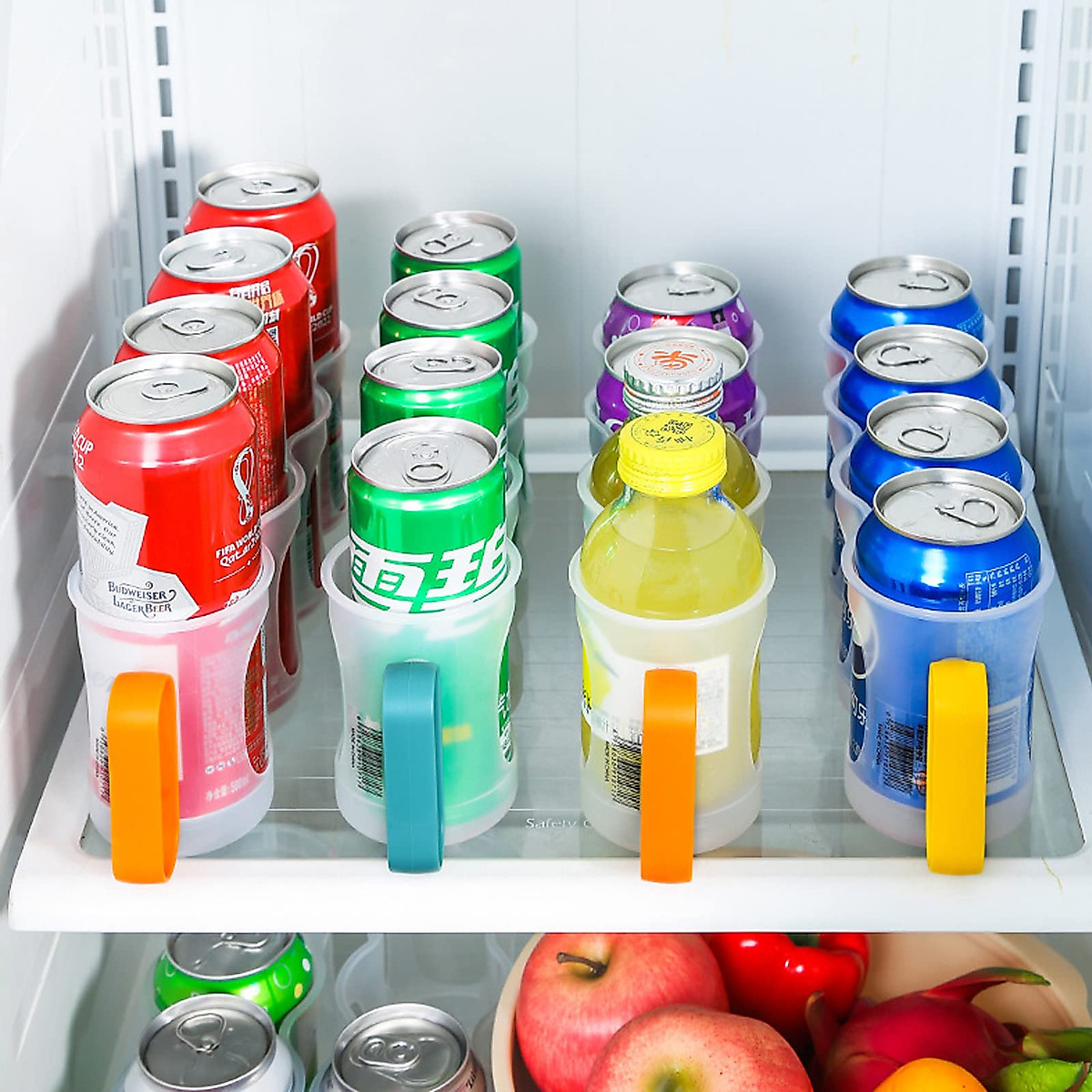 KNONAP Portable Soda Can Organizer for Refrigerator,Drink Organizer for Fridge,Beer Can Holder, Fridge Storage Sliding Rack with Handles (Orange)