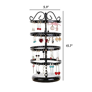 Qingsm 5-Tier Rotating 220-Hole Earring Holder Organizer,Metal Adjustable Jewelry Organizer Display Stand Hanging Towers