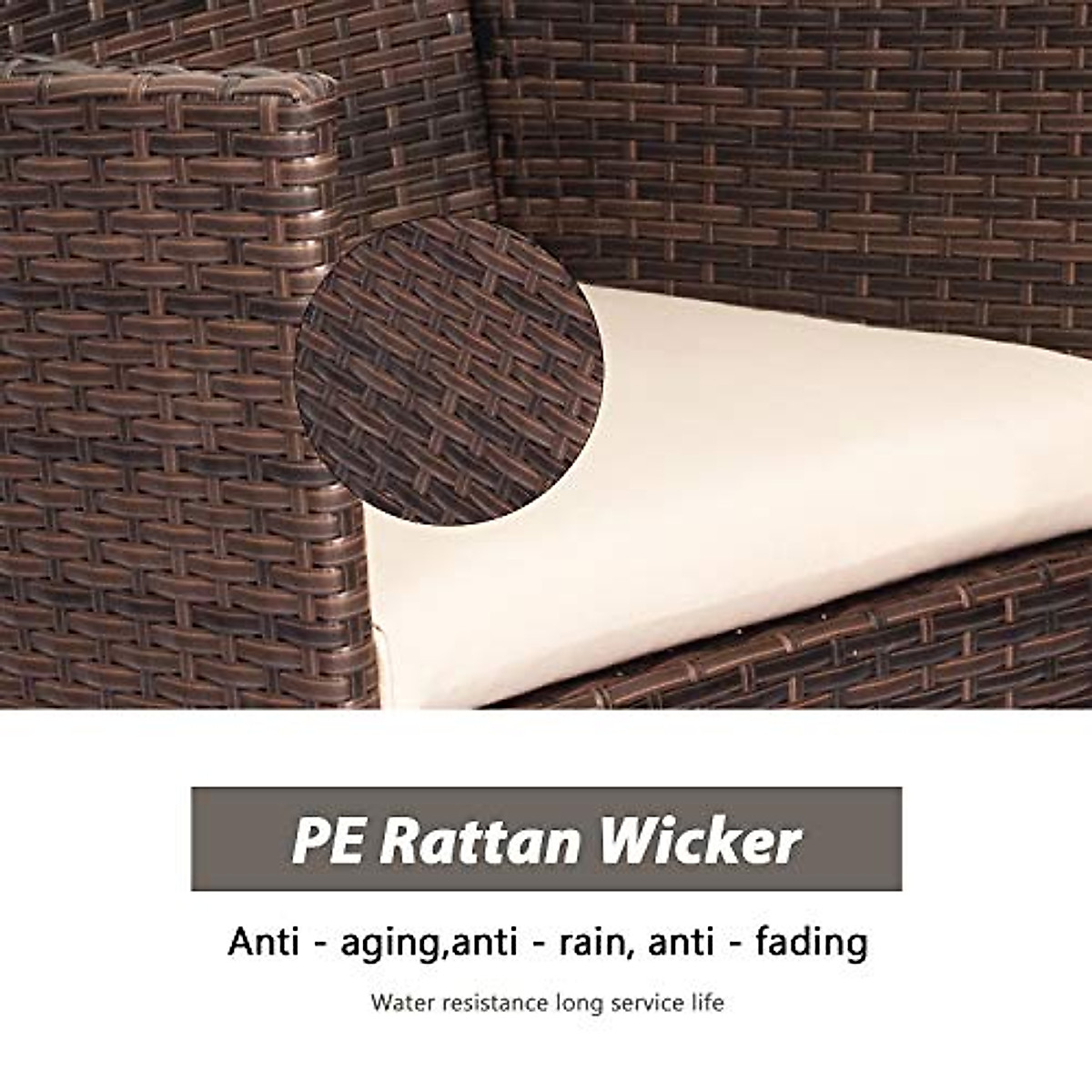 Tuoze Tozey 3 Pieces Patio Furniture PE Rattan Outdoor Conversation Set with Table Backyard Porch Garden Poolside Balcony (Brown)