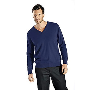 Cashmere Boutique: Men's 100% Pure Cashmere V-Neck Sweater (Color: Navy Blue, Size: Large)