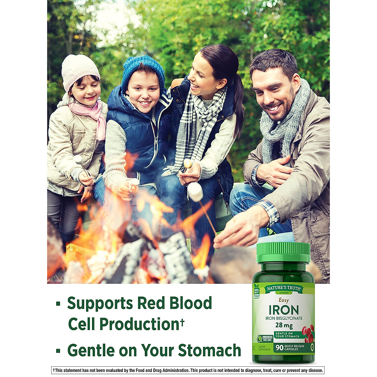 Easy Iron Supplement 28 mg | 90 Capsules | Iron Bisglycinate | Non-GMO, Gluten Free | by Nature's Truth