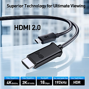 Cable Matters USB C to HDMI Cable, Supporting 4K 60Hz (USB-C to HDMI Cable) in Black 6 ft - Thunderbolt 4 / USB4 Compatible with iPhone 16/15 Pro Max Plus, MacBook Pro, Dell XPS 13, Surface Pro
