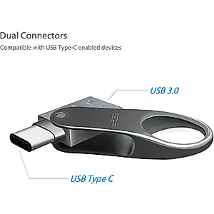 Silicon Power 128GB USB 3.0 / USB 3.1 (Gen1) Flash Drive (METAL) Dual Drive USB Type-C C80 Swivel USB Drive Ready for Smartphone Tablet and New Macbook (SP128GBUC3C80V1S)
