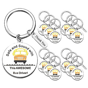 Yinkin 12 Pcs School Bus Driver Appreciation Gifts Stainless Steel Bus Drivers Keychain in Bulk Thank You Gifts for Christmas Thanksgiving New Driver