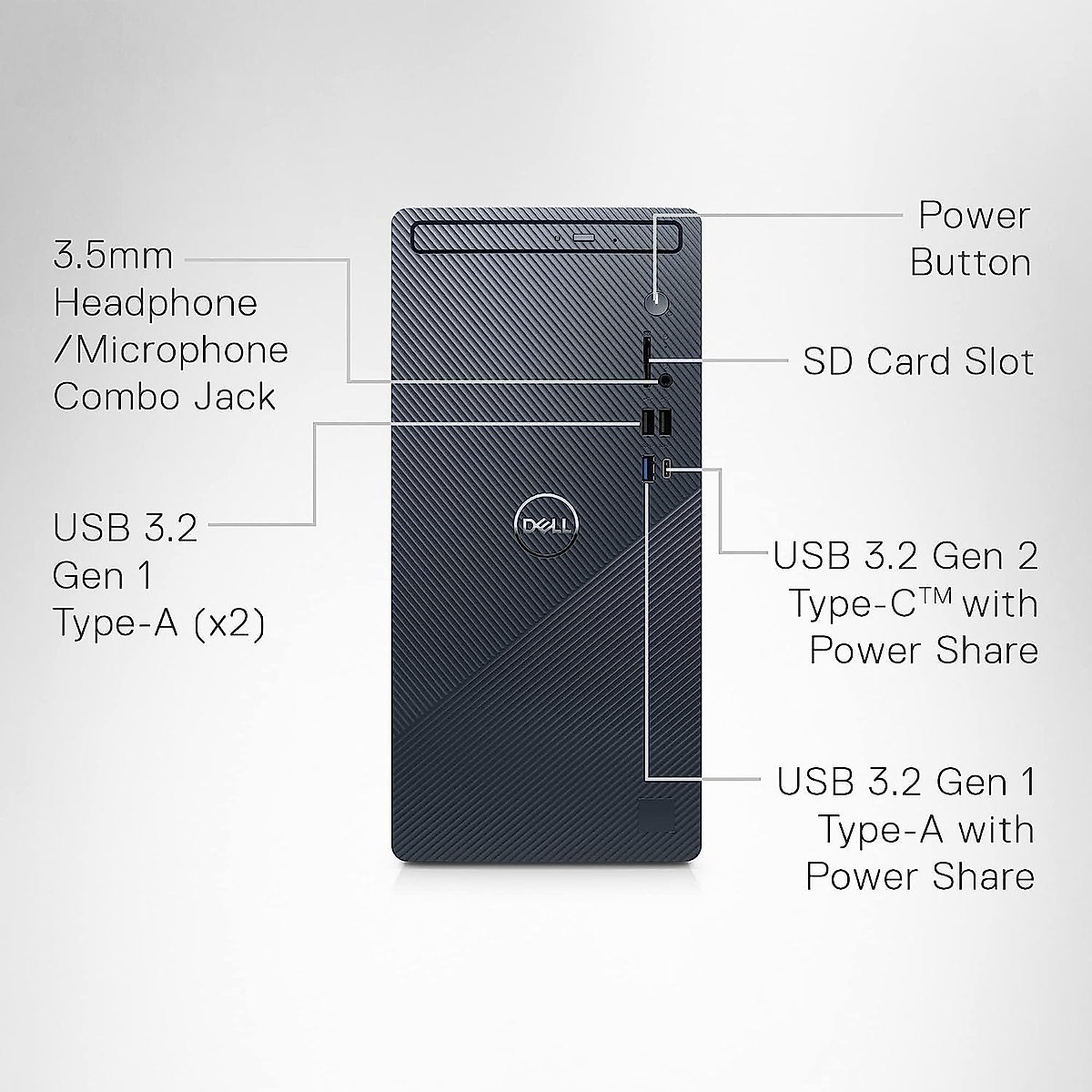 Dell Inspiron 3020 Desktop PC Computer Tower 2023 | 13th Gen Intel Core i5-13400, 16GB DDR4 RAM, 512GB NVMe M.2 PCIe SSD + 2TB HDD, Intel UHD Graphics 730, WiFi 6, Windows 11 Home | Mist Blue