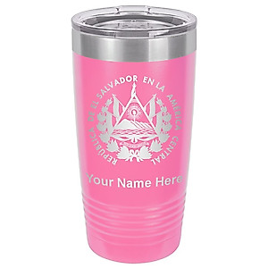 LaserGram 20oz Vacuum Insulated Tumbler Mug, Flag of El Salvador, Personalized Engraving Included (Pink)