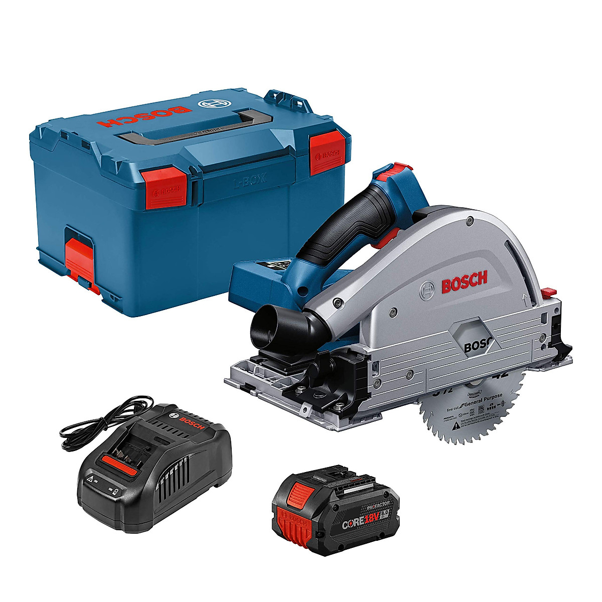 Bosch PROFACTOR GKT18V-20GCL14 18V Cordless 5-1/2 In. Track Saw Kit and Plunge Action, Includes (1) CORE18V 8.0 Ah Performance Battery + Bosch GBA18V80 CORE18V 8.0 Ah Performance Battery