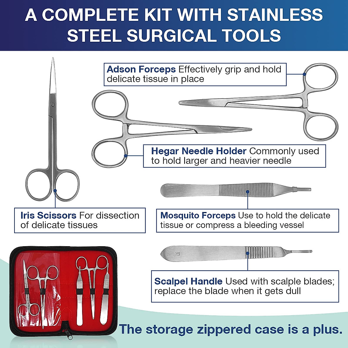 AZchose Suture Practice Kit for Students, Complete Training Kit with 14 Pre-Cut Wounds, a Suture Tool Kit and Suture Threads (Stocking Stuff for Education and Demonstration Only)