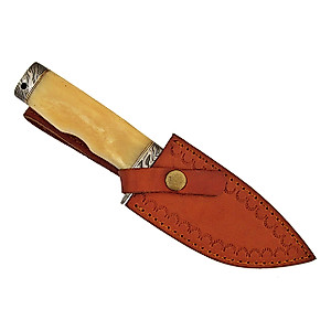 SFG - 9" Fixed Blade Hunting Bowie Knife, Damascus Steel Blade, Non-Slip Buffalo Bone Handle, Hunting, Camping, Backpacking, Fishing, Christmas Gift Item For Men