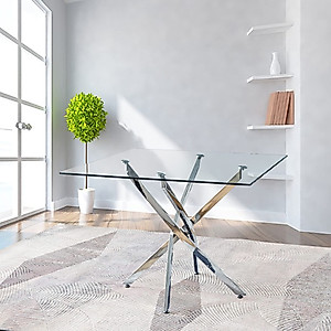 Round Dining Table,36" Glass Dining Room Table,Suitable for 2-4 People,Modern Circle Dining Room Table with Stainless Steel Legs & Glass Top,Small Kitchen Table for Living Room,Office