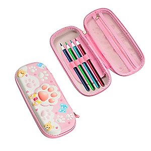 Cute 3D Paw Print Pencil Case for Kids, Big Capacity Canvas Kawaii Pen Pouch with Zipper, Waterproof & Durable Storage Pencil Bag for Girls in School and Home(Pink)